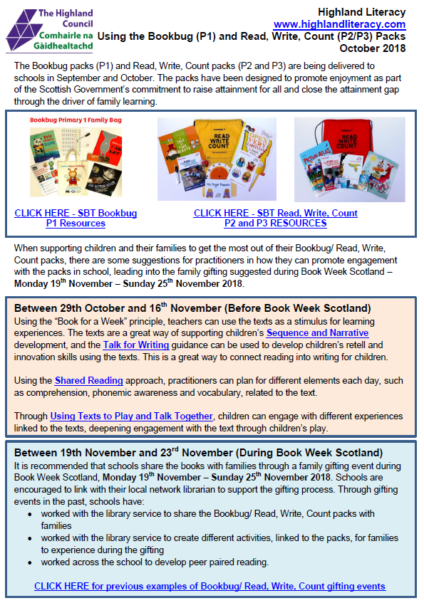 Using the Bookbug (P1) and Read, Write, Count (P2 and P3) Packs ...