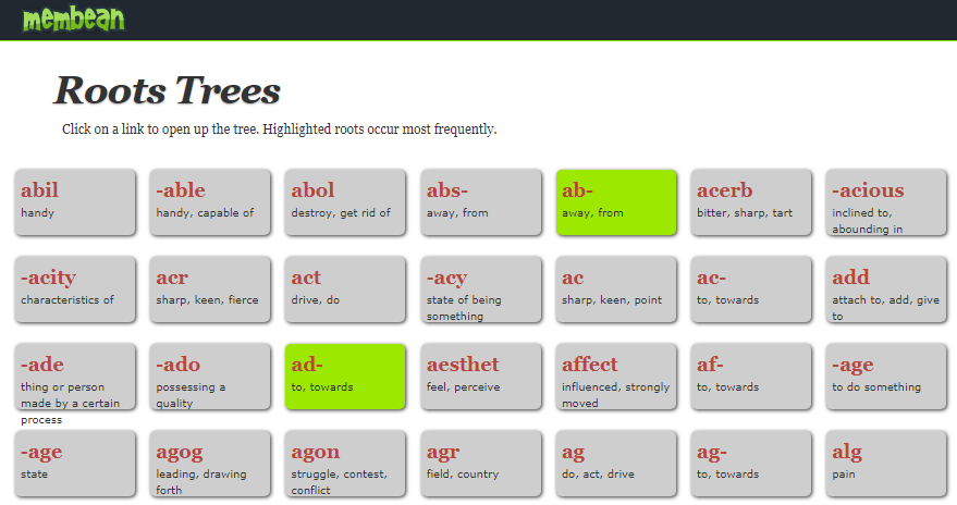 Membean – Roots Trees | HIGHLAND LITERACY