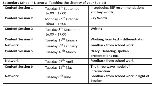 Secondary School – Teaching the Literacy of Your Subject Training ...